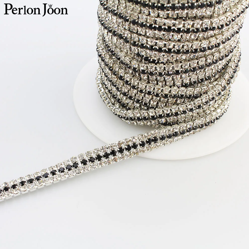 Rhinestone-Trim-For-Clothing-Bag-and-Shoes-1-Yard-3-Row-White-Black ...