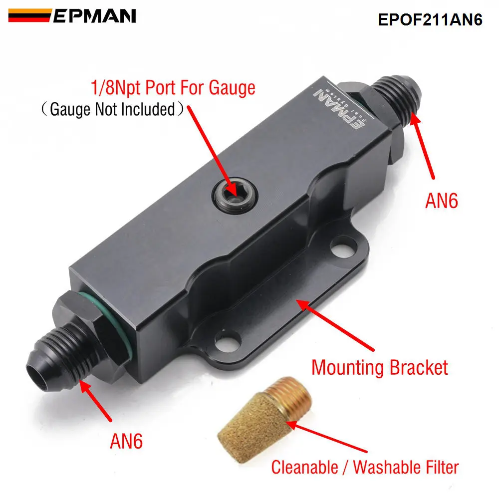 EPMAN Performance Universal Inline AN6 Fuel Filter Billet Aluminium ...