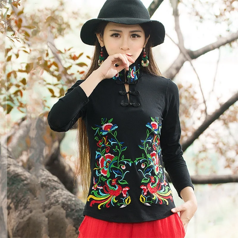 Ladies Chinese Tops Hanfu Embroidery Vintage Shirt Ethnic Literary ...