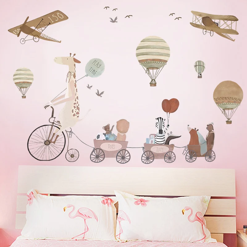 Cartoon-Giraffe-Wall-Sticker-Hot-Air-Balloon-Murals-Creative-Living ...