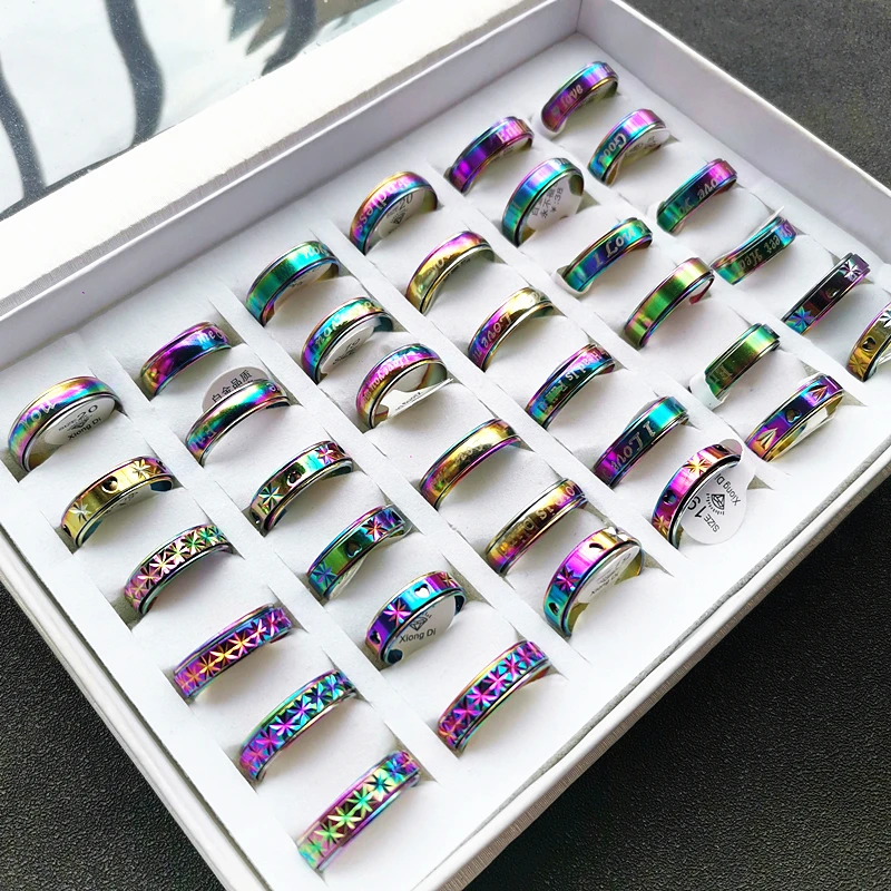 15PCS Mix Stylish Multi Spinner Rings Printing Love Fashion Jewrlry ...