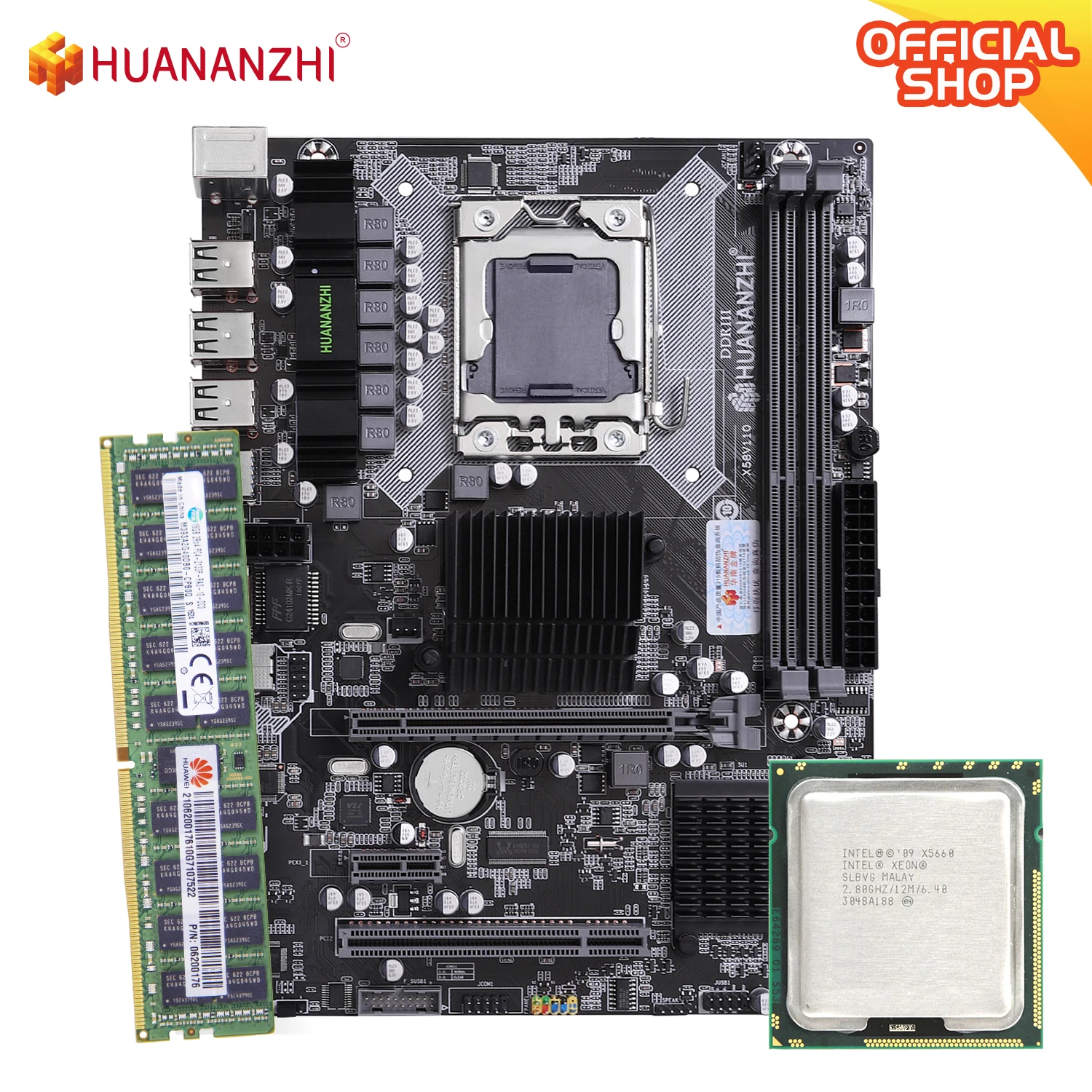 HUANANZHI-X58-LGA-1366-X58-motherboard-with-XEON-X5660-with-1-16G-DDR3 ...