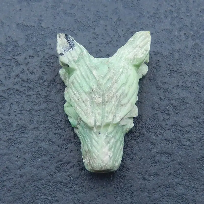 Natural Stone Carved Wolf Head Green Turquoise Gemstone Pendant Bead ...