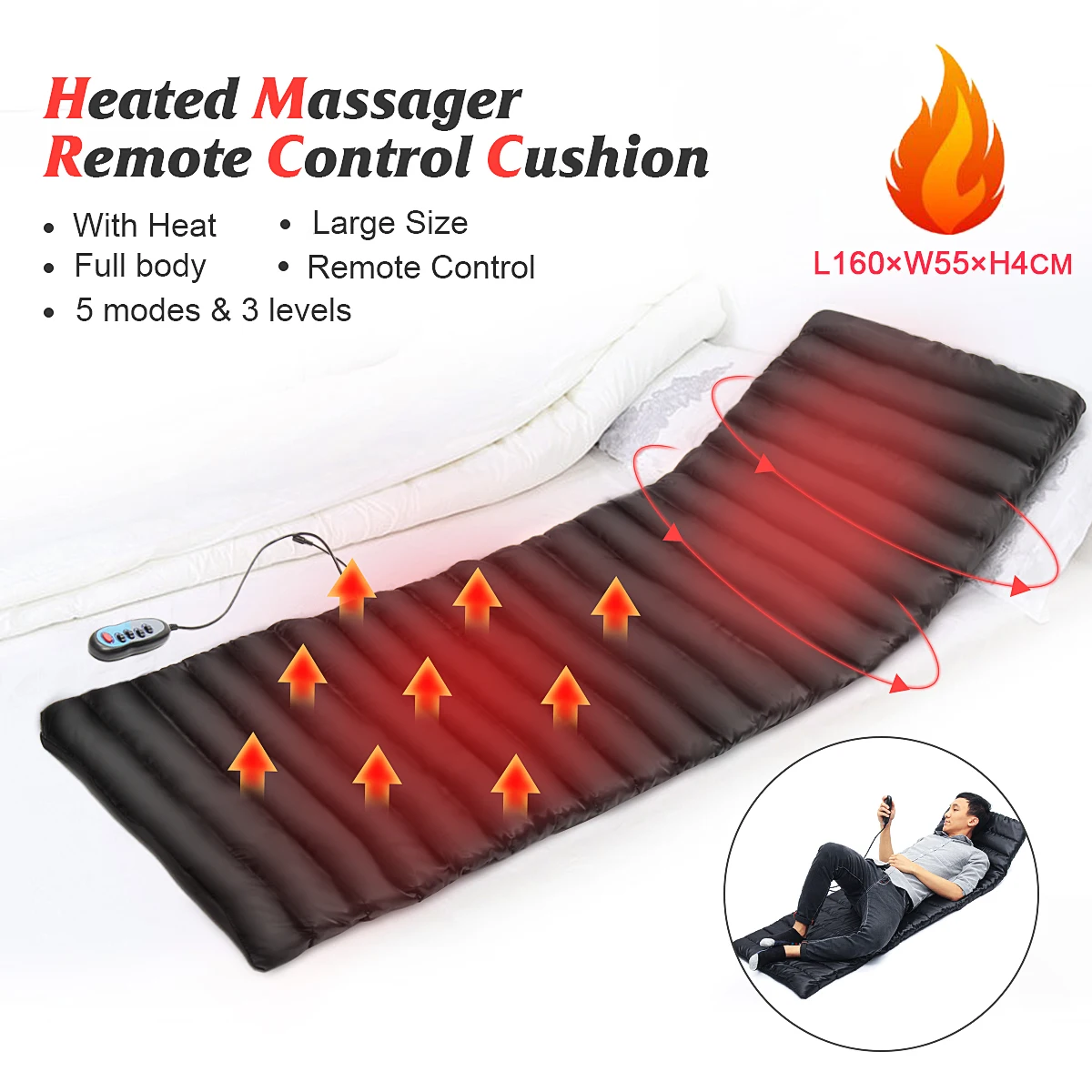 Electric Vibrator Massage Mat Mattress Full Body Heated Back Neck ...