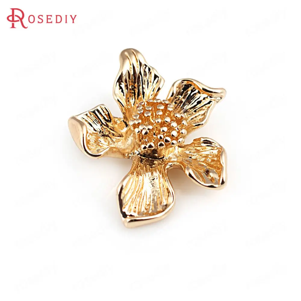 (D201) 4 piezas 15x19mm 24K Color champán chapado en oro latón flor ...