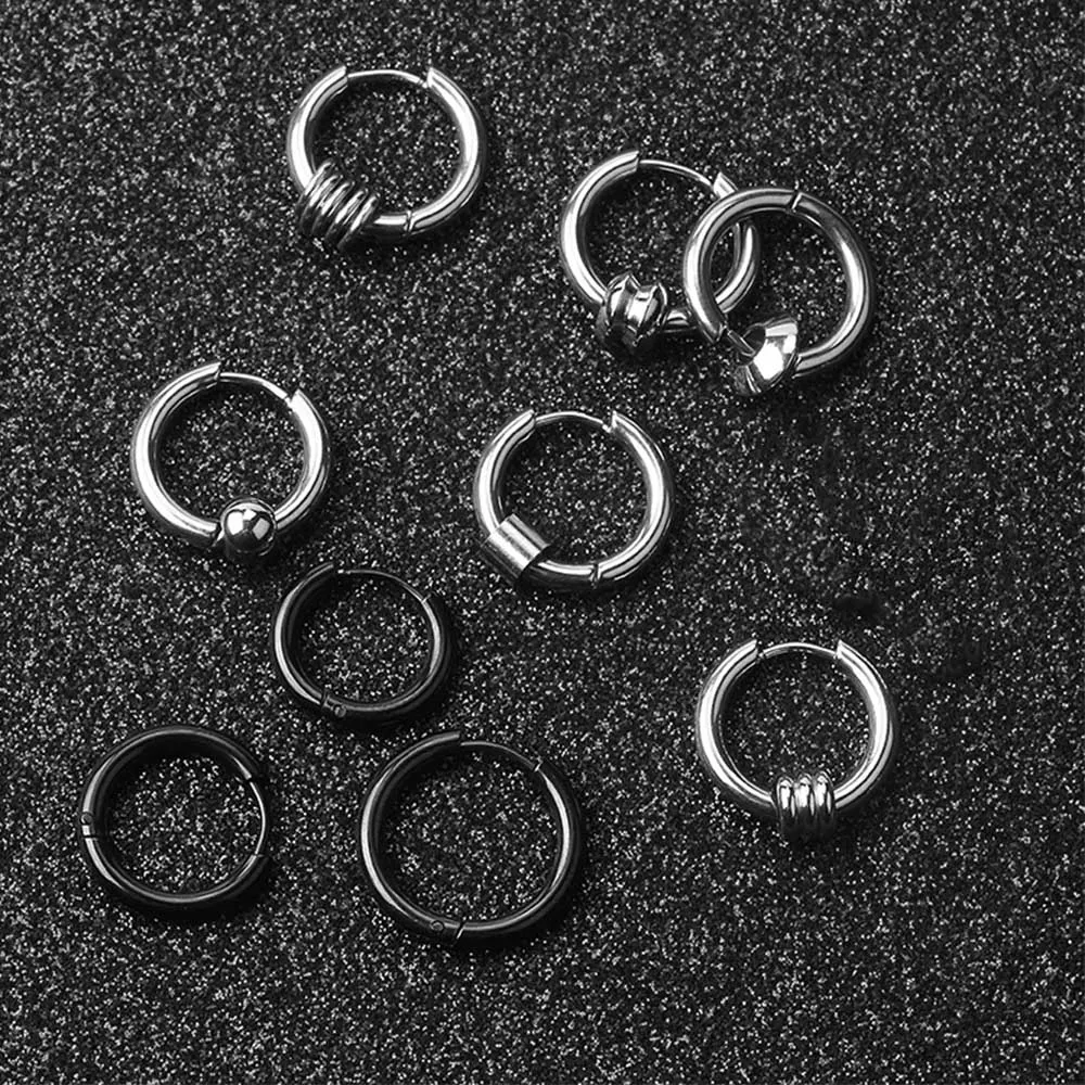 1PCS Women Men Stainless Steel Small Round Hoop Earrings Simple Punk ...