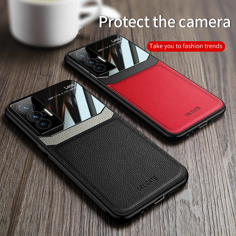Phone Case For Vivo X70 Pro Grained Leather Shockproof Bumper Mirror ...
