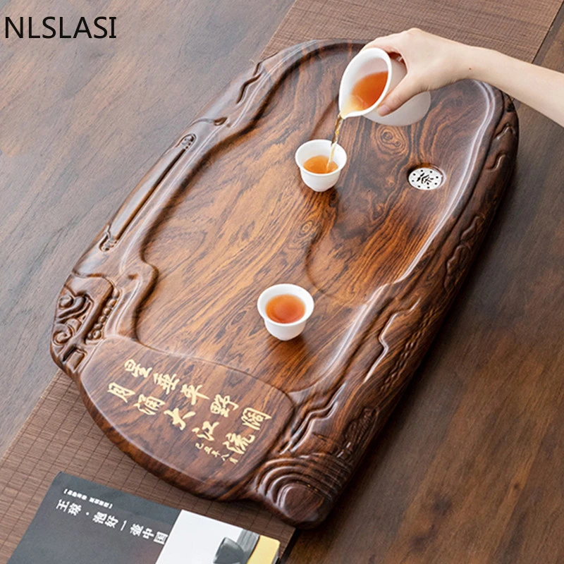 Nlslasi Natural Overall Solid Wood Tea Tray Drainage Water Storage High ...