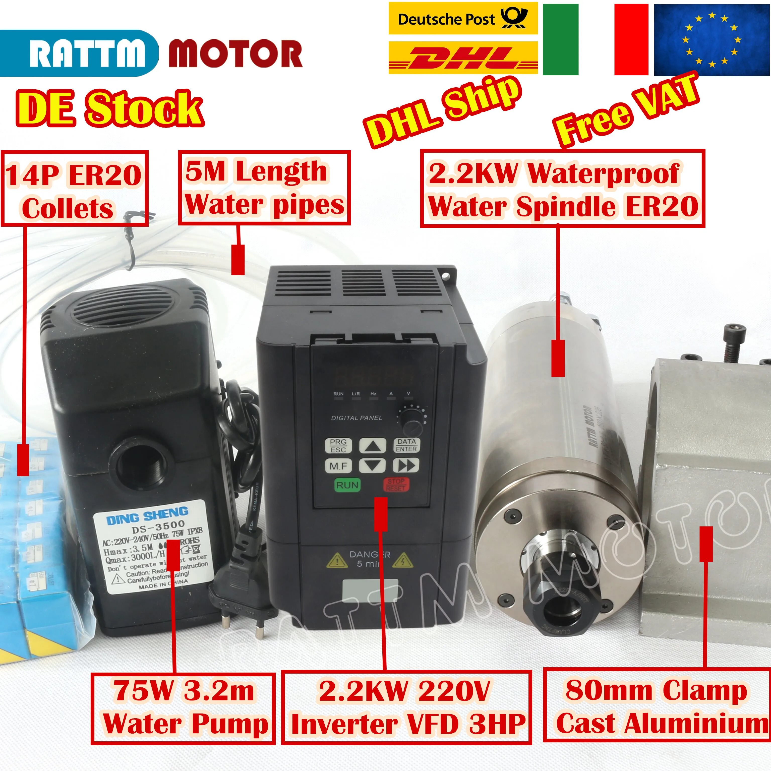 Cnc Waterproof 2.2kw Er20 Water Cooled Spindle Motor 220v Metal ...