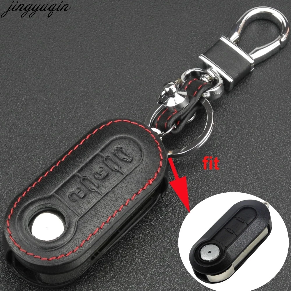 Jingyuqin Leather Car Key Cover Case For Fiat 500 Grande Punto Stilo ...