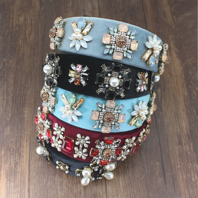 Luxury Vintage Velvet Hair Accessories Red Black Crystal Baroque ...