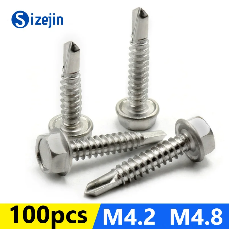 100PCS-410-Stainless-Steel-Outer-Hexagonal-Head-Self-drilling-Screw-M4 ...