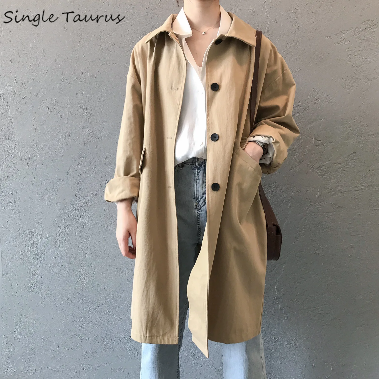 Otoño Trench Mujer suelta Inglaterra Twotwinstyle Ropa de calle moda ...