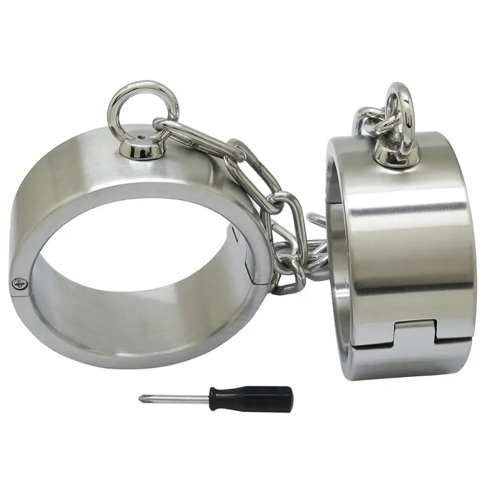 Height-40mm-Brushed-silver-stainless-steel-wrist-ankle-cuffs-lockable ...