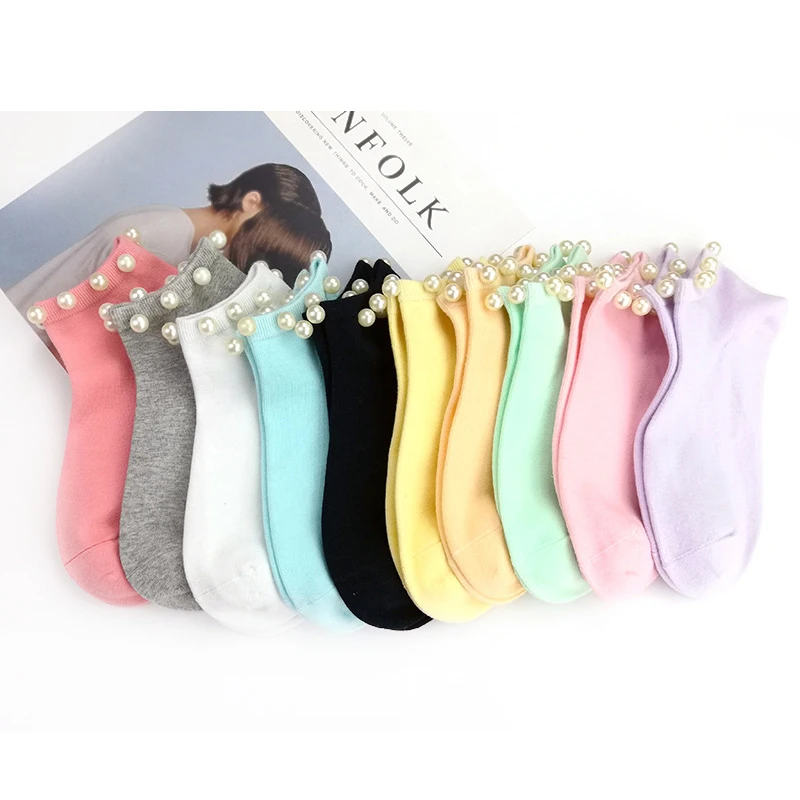 9-Colors-Women-Socks-Cotton-Lovely-Candy-Color-Imitation-Pearl-Women-s ...