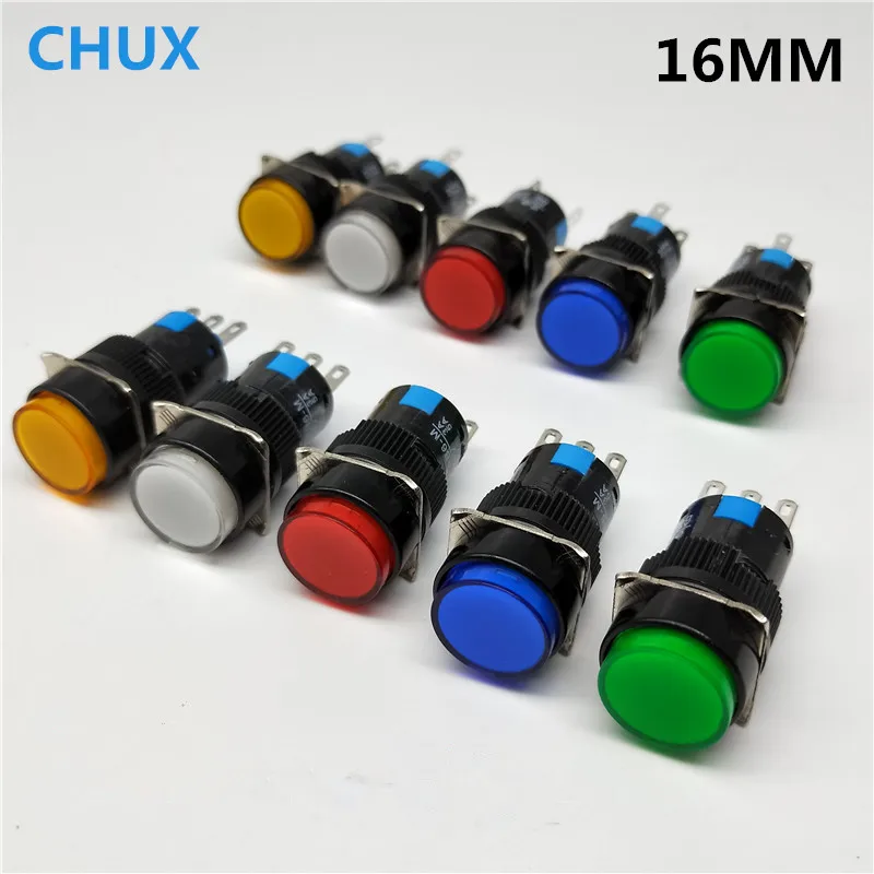 16MM-Push-Button-Switch-5Pins-Round-type-Silver-Contact-Momentary-Self ...