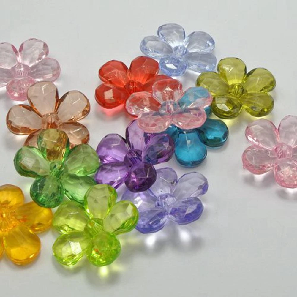 30 Mixed Colour Transparent Acrylic Flower Beads 28mm Center Drilled ...