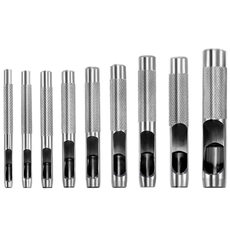 WSFS Hot 9Pcs Steel Hollow Punch Set 2.5mm to 10mm Leather Craft Hollow ...