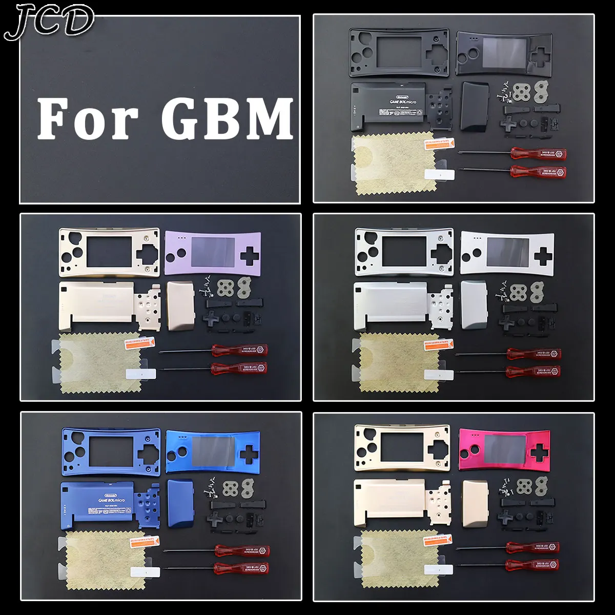 JCD โลหะ Shell กรณีแบตเตอรี่พร้อมชุดปุ่มสกรูสำหรับ Gameboy Micro GBM ...