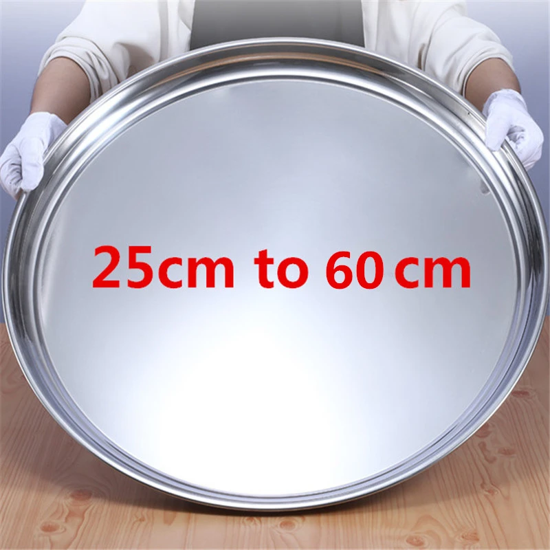 Thick Stainless Steel Plate Round Large Disc Flat Bottom Shallow Tray ...