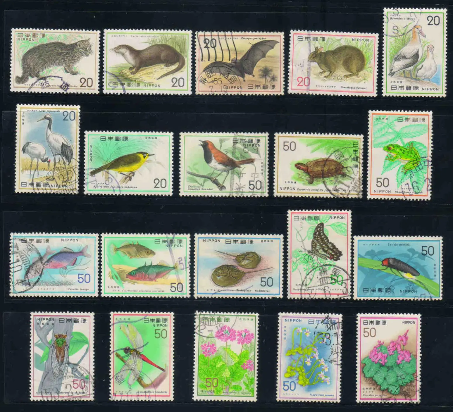 20 Pçs/set 1974 Japão Post Selos Animais Proteção Natural Gravura Selos ...