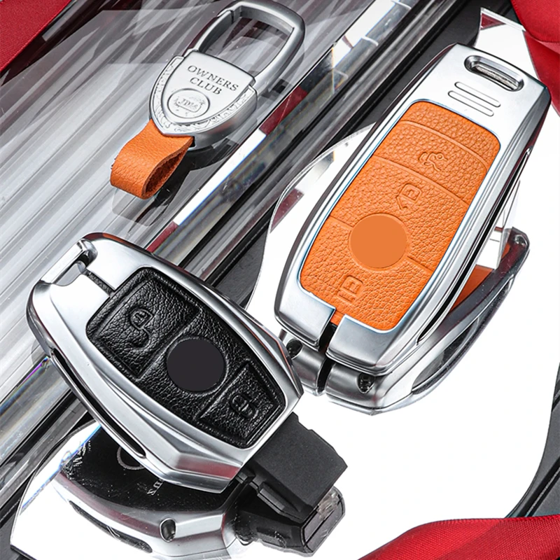 Metal Leather Car Remote Key Case Cover Holder Shell For Mercedes Benz ...