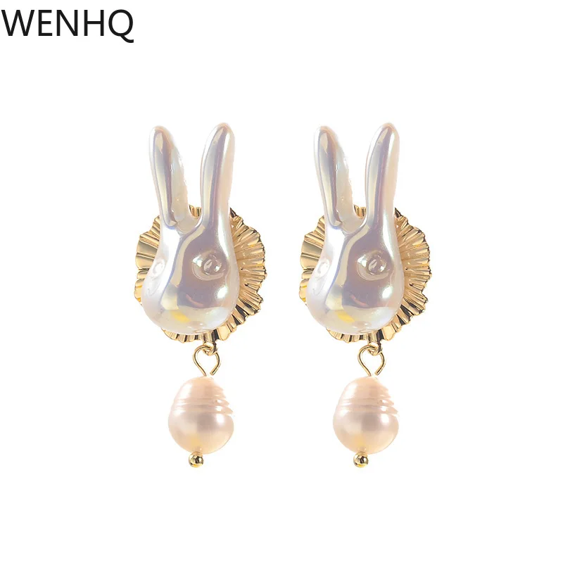 WENHQ-New-Baroque-Shell-Pearl-Rabbit-Shape-Clip-on-Earrings-for-Girls ...