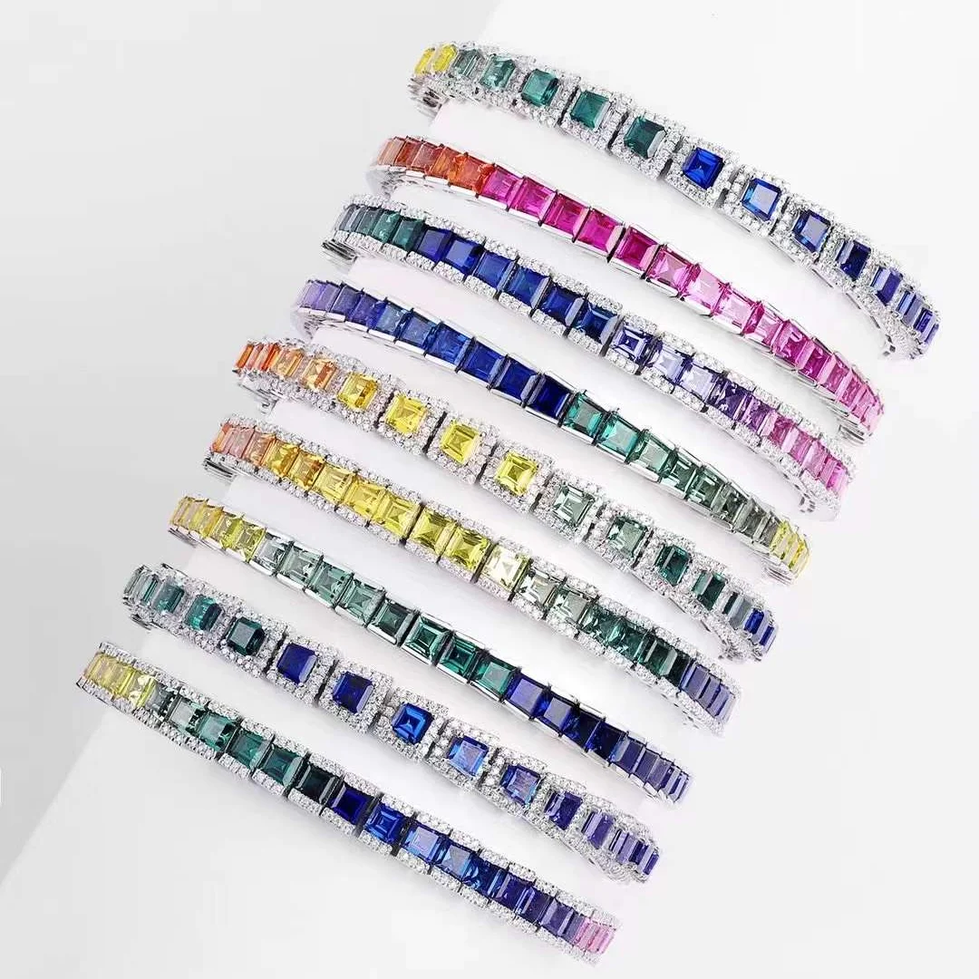 Rainbow Sapphire Multicolor Bracelets 9k White Gold Bracelet for Women ...