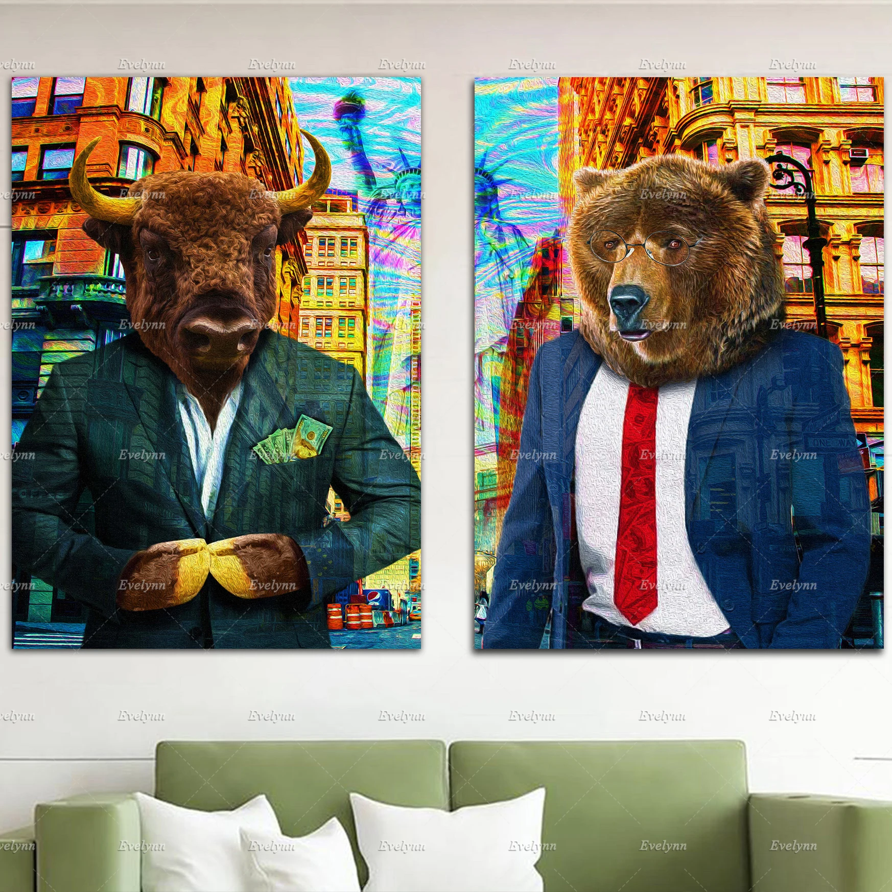 Wall Hangings Charging Bull Print Canvas Stock Market Wall Art Wall ...