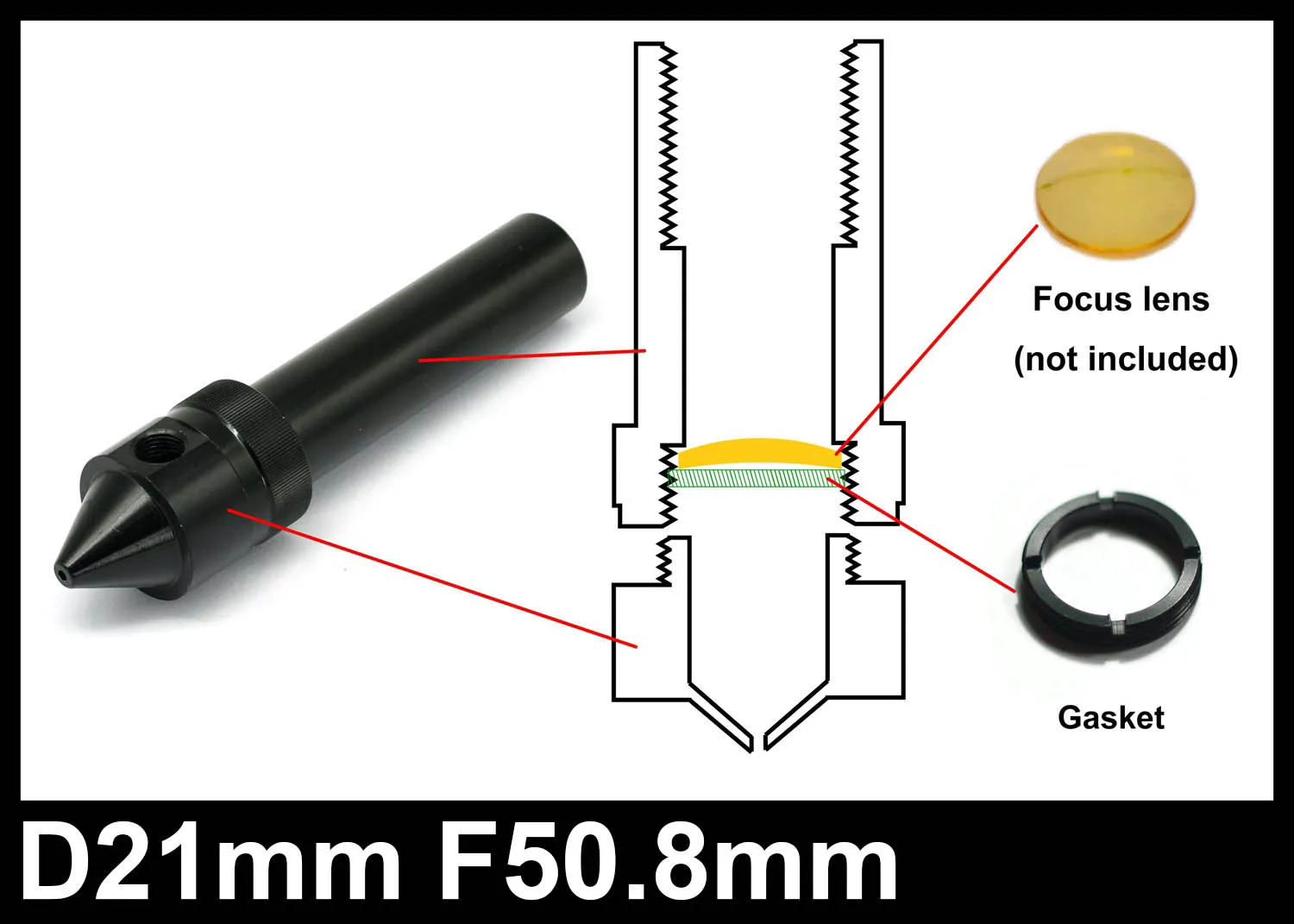 D21mm лазерная головка трубки F76.2mm для CO2 лазерная режущая головка ...