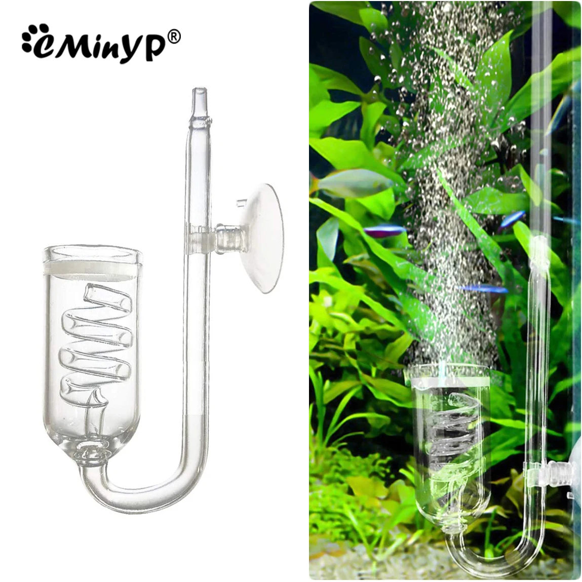 CO2 Diffuser Aquarium Glass Spiral Carbon Dioxide Atomizer Diffuser ...
