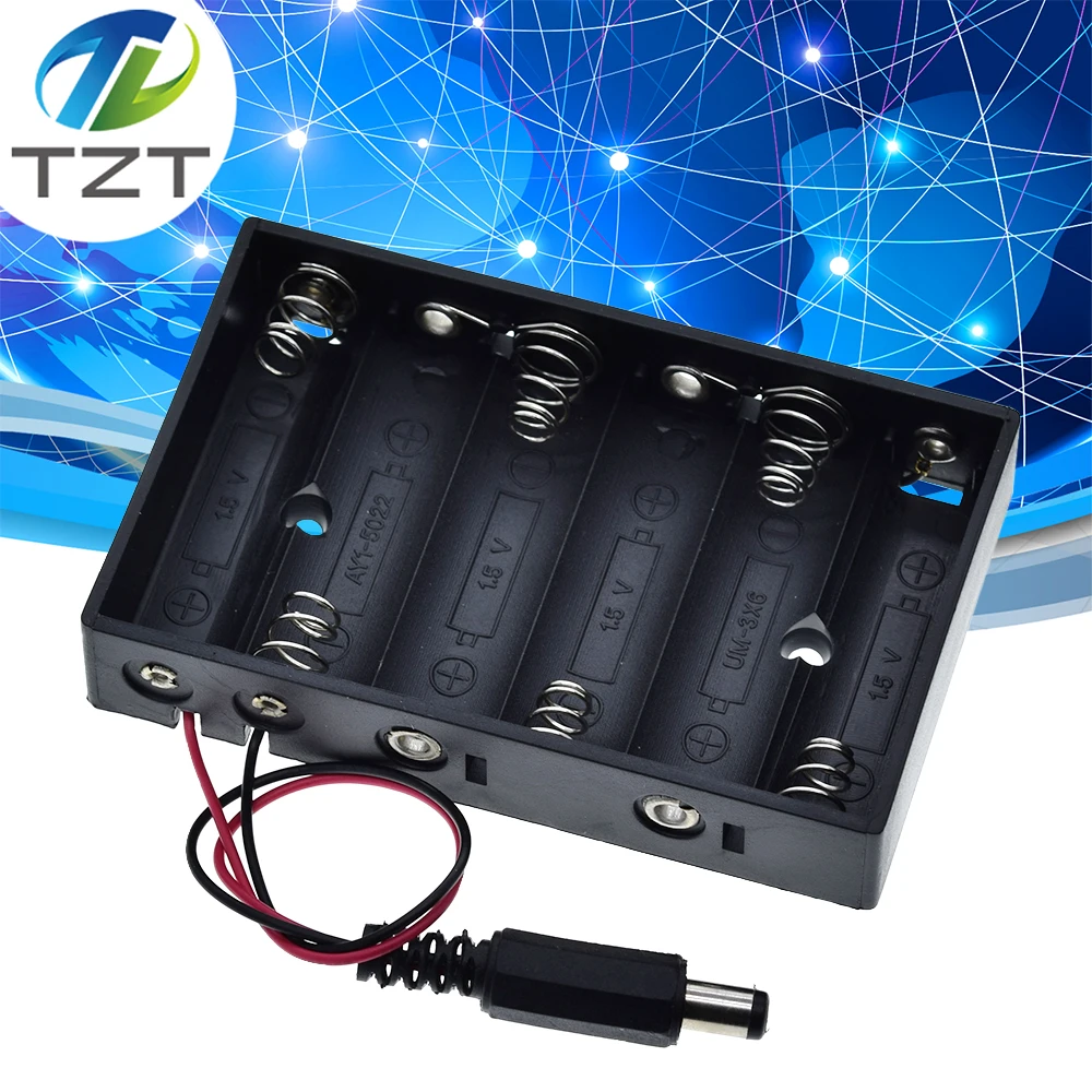 크기 6 Aa 배터리 케이스 홀더 상자 6 개 크기 Aa 배터리 케이스 스토리지 홀더 Arduino용 Dc21 전원 잭 포함