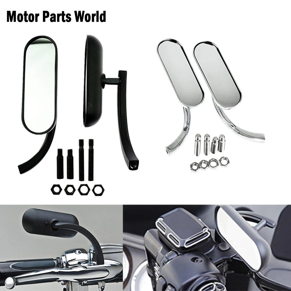 2Pcs Motorcycle Mini Oval Rear View Mirror 8mm&10mm Black/ Chrome For ...