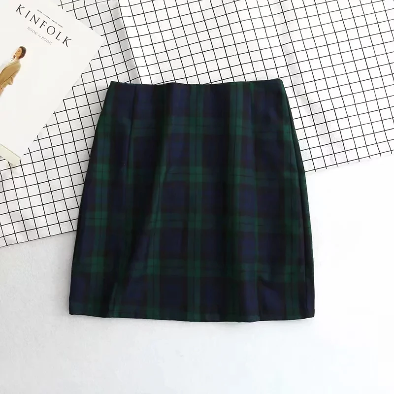 Женская легкая темно-синяя и Лесная зеленая клетчатая мини-юбка с ...