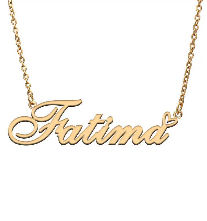 Love Heart Fatima Name Necklace For Women Stainless Steel Gold & Silver ...