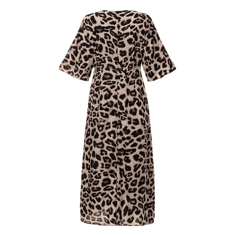 Plus Size Summer Dress Celmia Women Sexy Leopard Print Dresses Long Tops V-neck Casual Loose ...