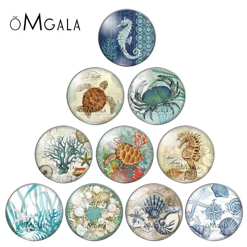 Retro-Sea-Turtle-Seahorse-starfish-shell-10mm-12mm-16mm-18mm-25mm-Round ...