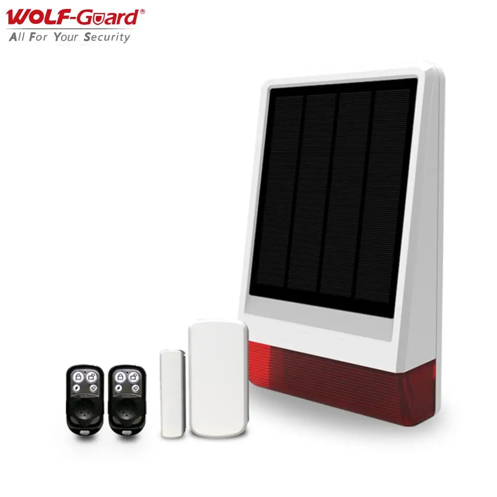 Wolf Guard Wireless GSM SMS Solar Siren 120dB Outdoor Weatherproof Home ...