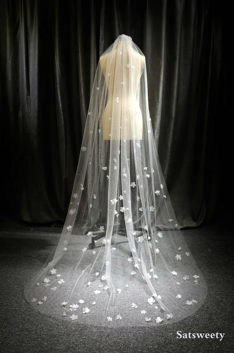 Velo de novia de tul brillante personalizado para mujer, con flores de ...