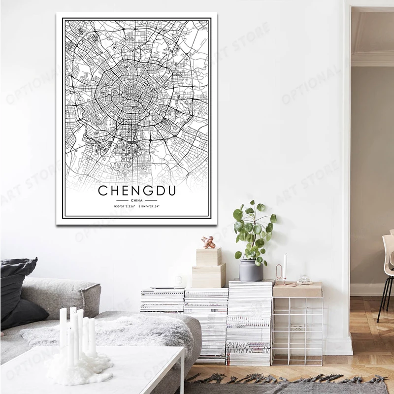 Wall Art Canvas Painting CHENGDU Map Posters And Prints Pictures For ...