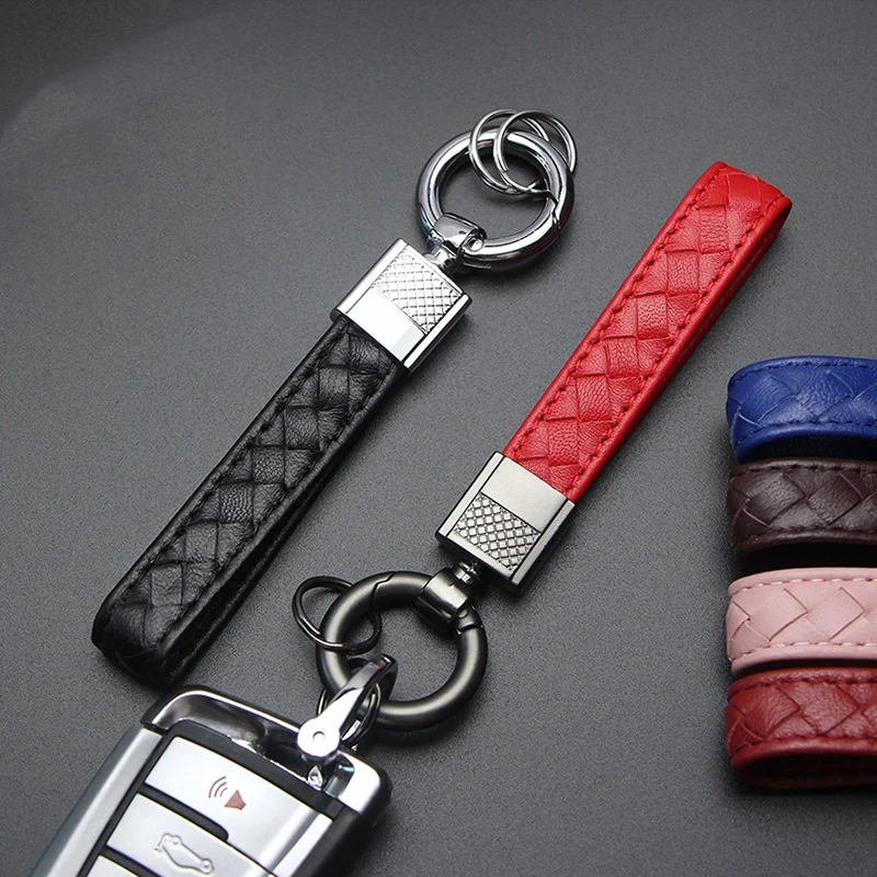 New High Grade Braided Leather Rope Key Ring Chain Holder Car Metal ...