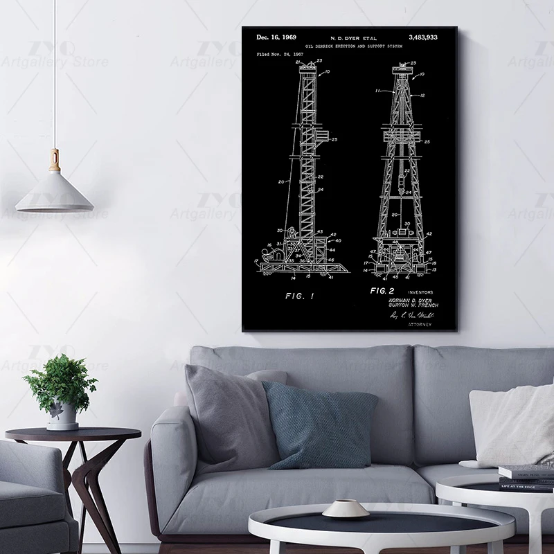 Oil Drilling Rig Patent Print Art Poster Adornment Wallpaper Decorative ...
