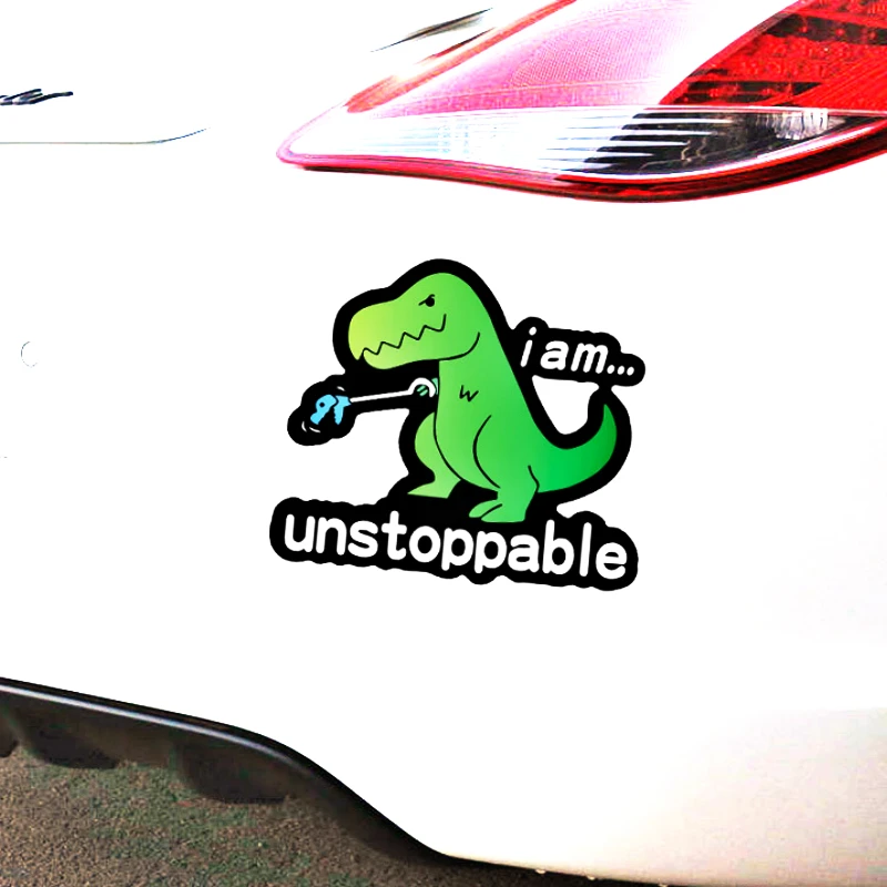 Funny Car Sticker I Am Unstoppable Dinosaur Decals Cartoon Accessoriess ...
