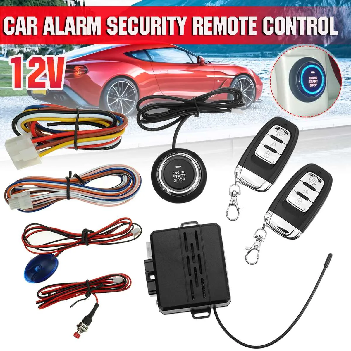 12V-Car-Alarm-Remote-Control-Kit-Car-Keyless-Entry-Engine-Start-Alarm ...