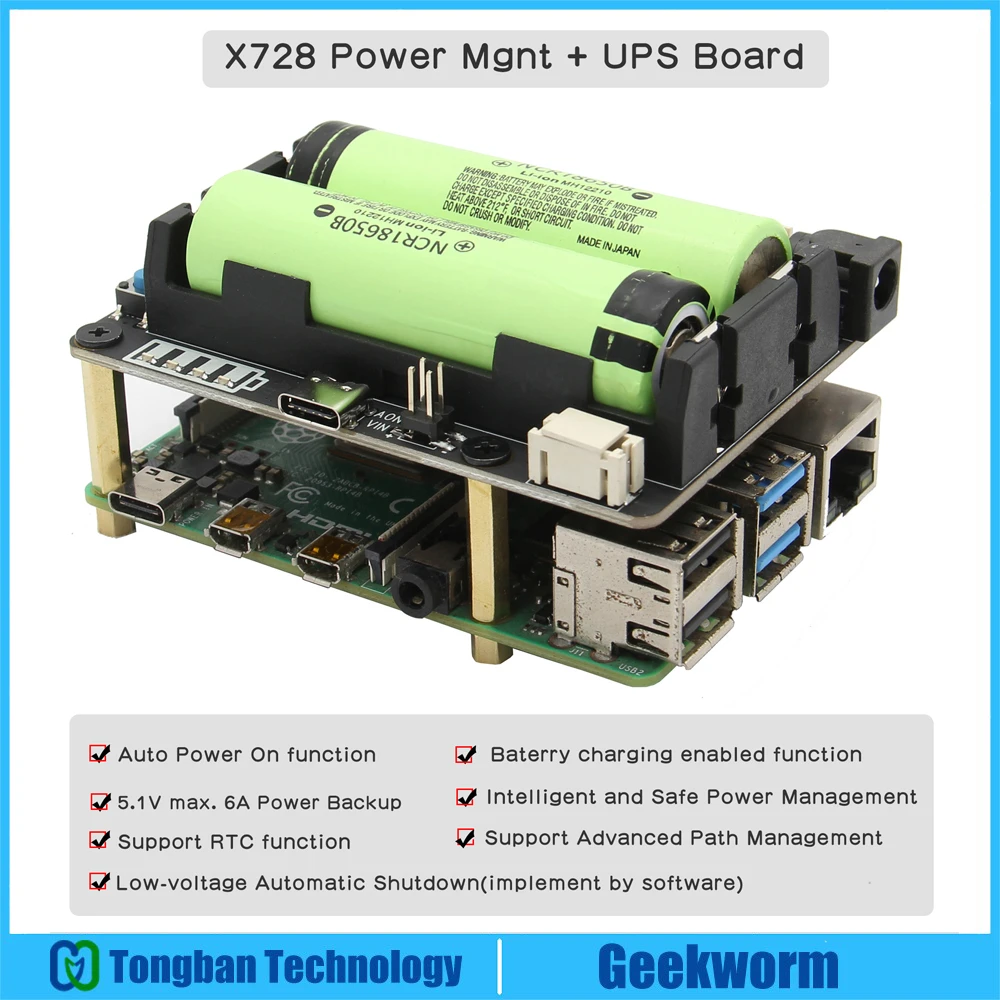 Raspberry Pi 18650 Ups(max 5.1v 6a), X728 V2.1 Power Mangement Board ...