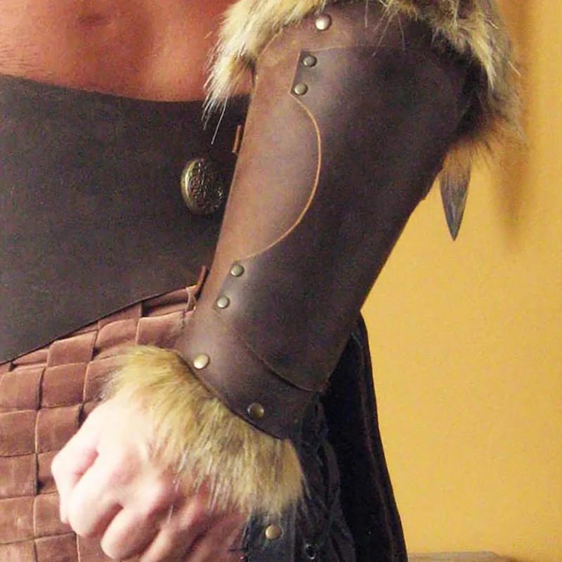 Steampunk Fur Leather Bracer Medieval Celtic Viking Warrior Larp ...