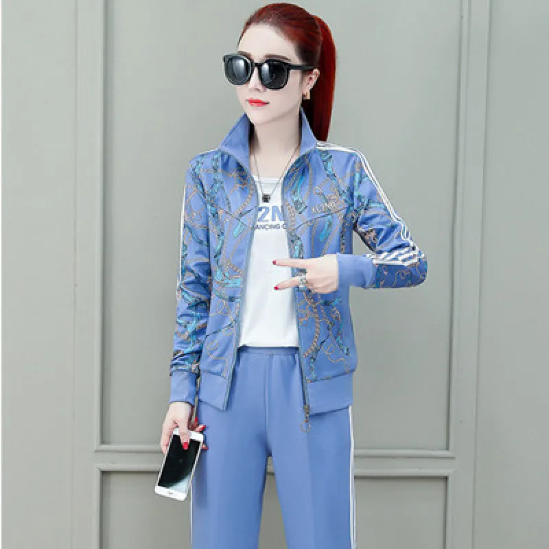 Autumn New Casual Printed Three Piece Set Fashion Sweater Long Sleeve ...