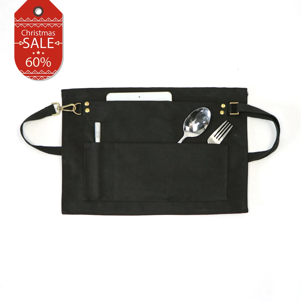 Waiters-Uniform-New-Black-Half-length-Long-Waist-Apron-with-Pockets ...