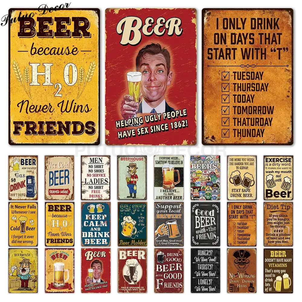 Beer Metal Sign Plaque Metal Vintage Pub FunnyTin Sign Wall Decor for ...