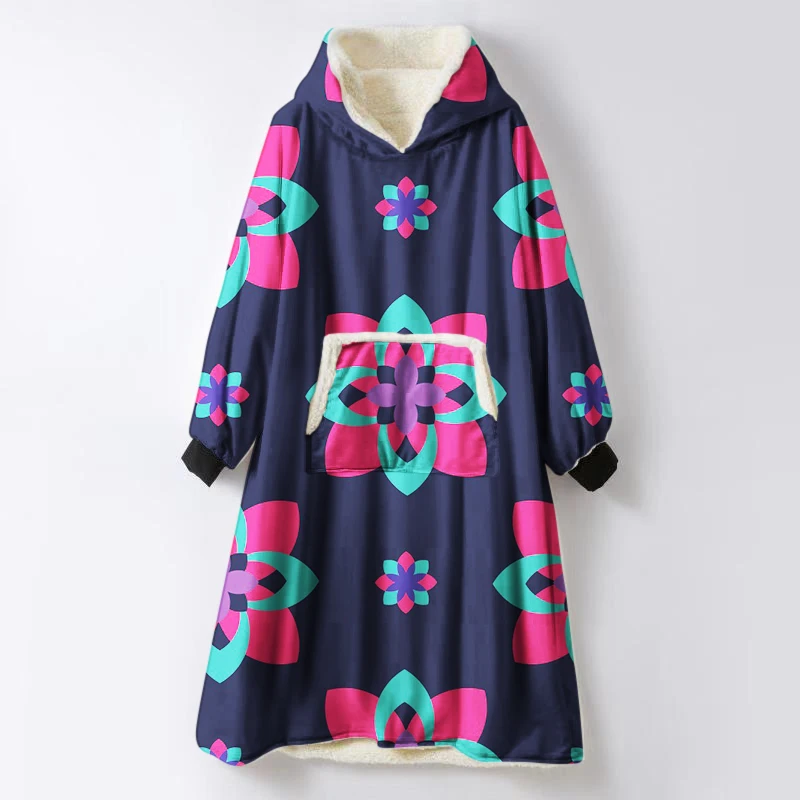Floral Geometric Pattern Microfiber Fleece Sherpa Thick Sweater ...